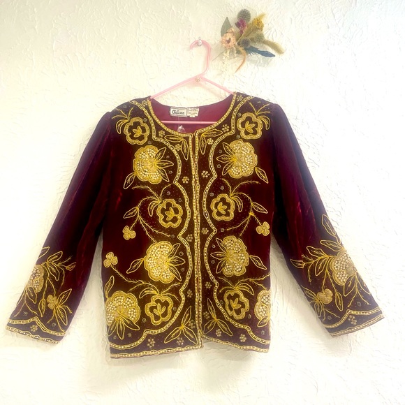 Jackets & Coats | 7s Brand New Lux Gold Red Velvet Beaded And ...
